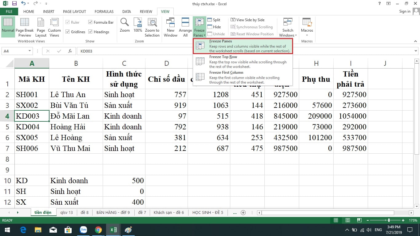 Cách cố định dòng trong Excel 2023 qua 3 bước đơn giản