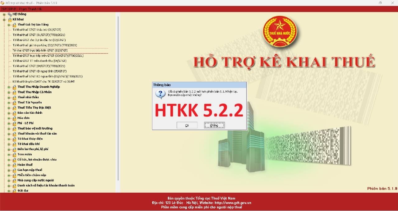 Tải phần mềm HTKK 5.2.2 ngày 16/8/2024